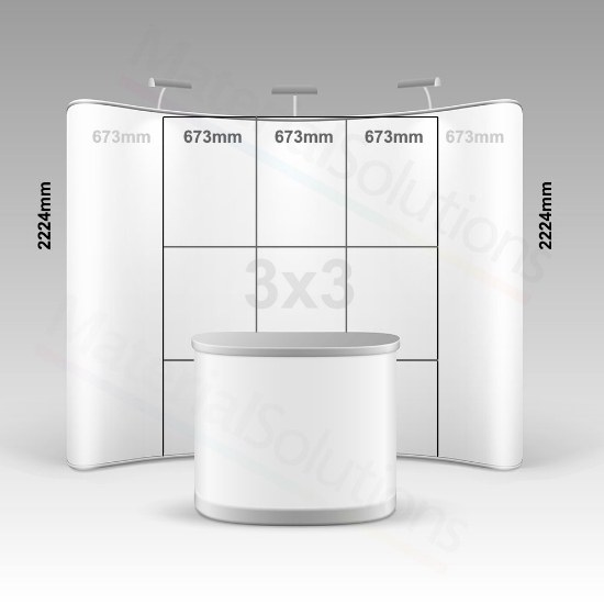 Material Solutions. bsmart Curved Pop Up display stand 3 x 3